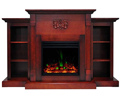 Cambridge Savona 72'' Electric Fireplace with Enhanced Charred Log Insert | Multi-Color Flame | for Rooms up to 210 Sq.Ft | Remote | Cherry Mantel | Dual Heat Settings | Timer