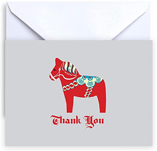 Paper Frenzy Dala Horse Collection Thank You and Note Cards with Envelopes - 25 pack