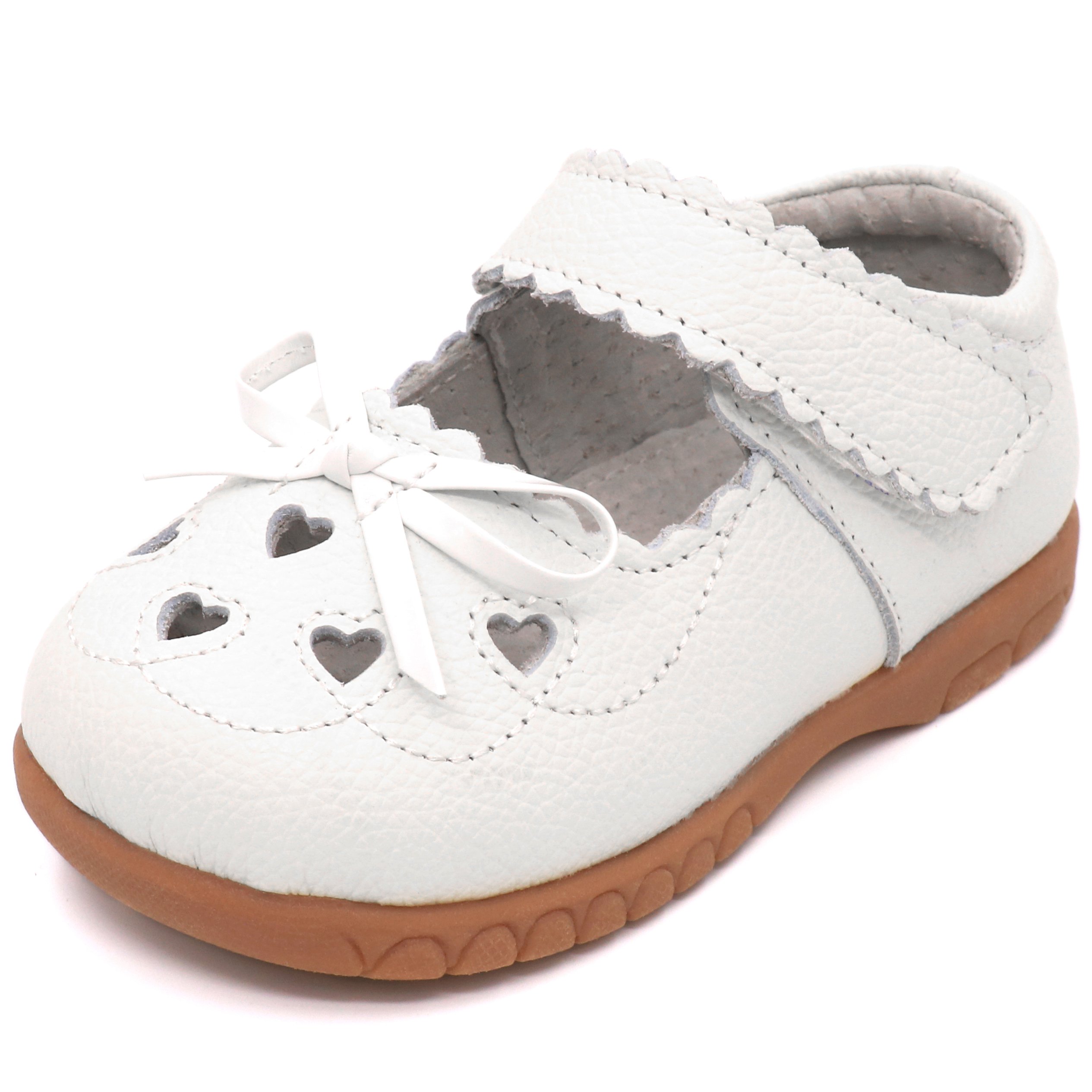 Femizee Girls Leather Bows Design Soft Round Toe Princess Dress Mary Jane Flat Shoes,White CN20