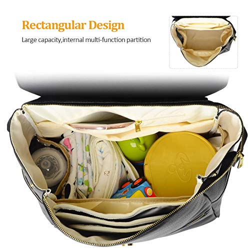 KZNI Leather Diaper Bag Backpack, Diaper Backpack Nappy Baby Bags for Mom Unisex Maternity Diaper Bag with Stroller Hanger|Thermal Pockets|Adjustable Shoulder Straps|Water Proof| LargeCapacity(Black)