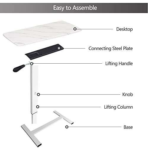 BeGyoku Overbed Table,Hospital Bed Table,Pneumatic Bed Tables Adjustable Over The Bed with Hidden Wheels&USB Port,Mobile Laptop Table Cart and Rolling Bedside Table with Tray Hospital Home Use-White