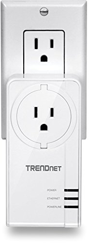 TRENDnet Powerline 1300 AV2 Adapter with Built-in Outlet Adapter Kit, Includes 2 x TPL-423E Adapters, IEEE 1905.1 & IEEE 1901, Gigabit Port, Range Up to 300m (984 ft), White, TPL-423E2K