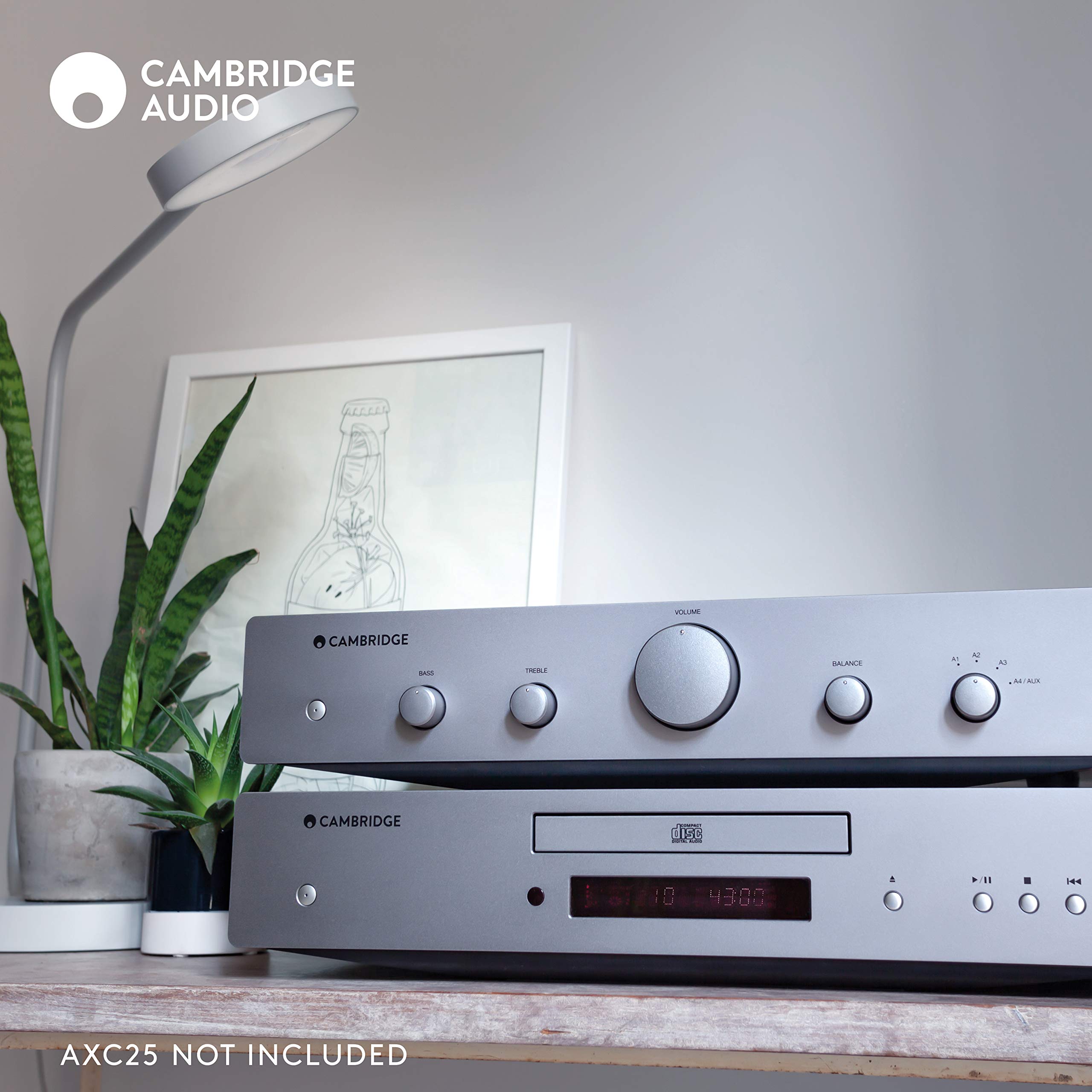 Cambridge Audio AXA25-25 Watt Separate Integrated Stereo Amplifier HiFi System Featuring Tone and Balance Control with Front Aux Input - Lunar Grey