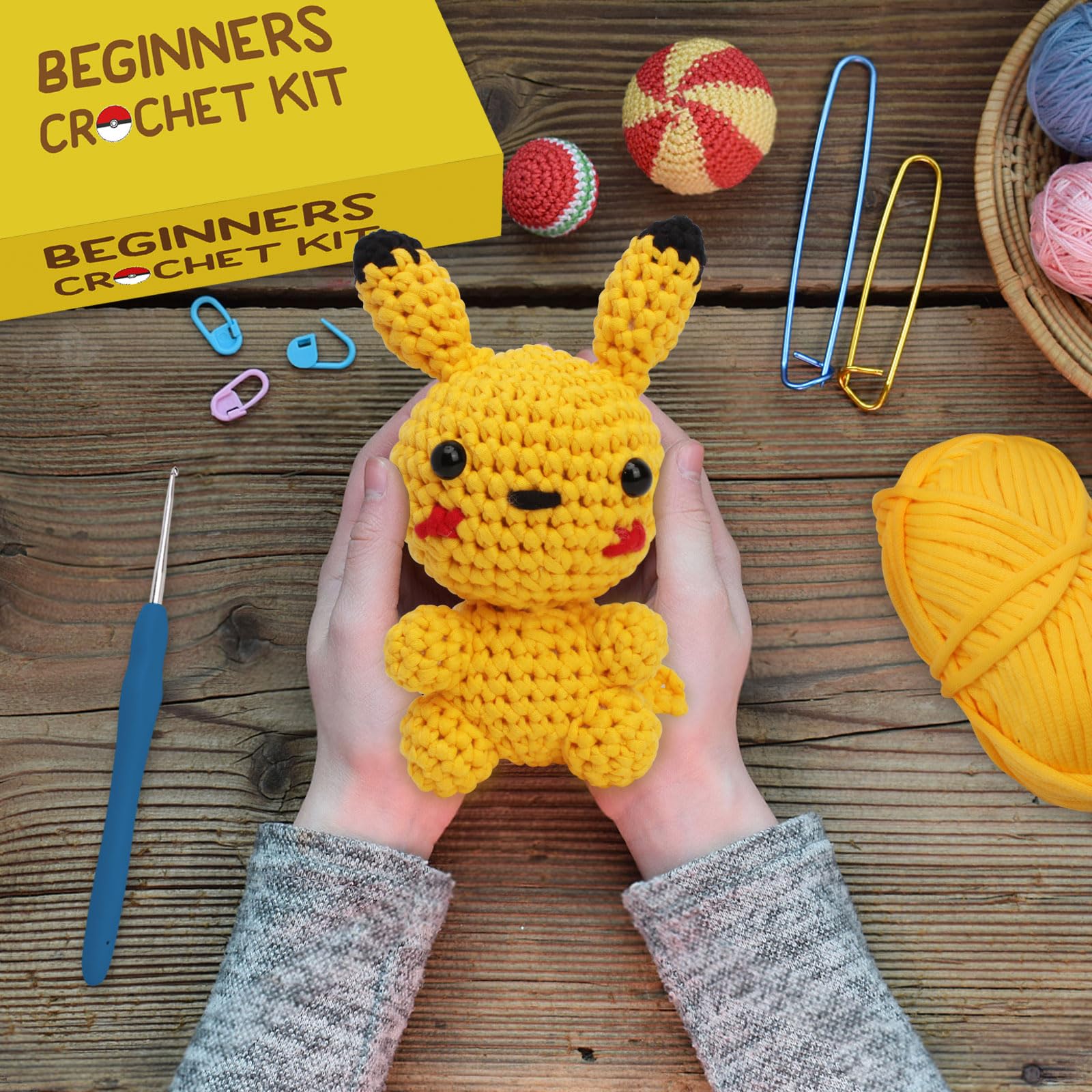 ALODNY Crochet Kit for Beginners,Beginner Crochet Kit for Adults,Knitting Kits Hooks Yarn Set with Step-by-Step Video Tutorials (Yellow)