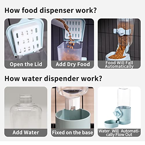 BNOSDM Rabbit Automatic Food Feeder and Water Dispenser Bunny Gravity Feeding Station Waterer Set Hanging Self-Dispensing Feeder for Ferret,Guinea Pigs Chinchillas Kitten (Blue)