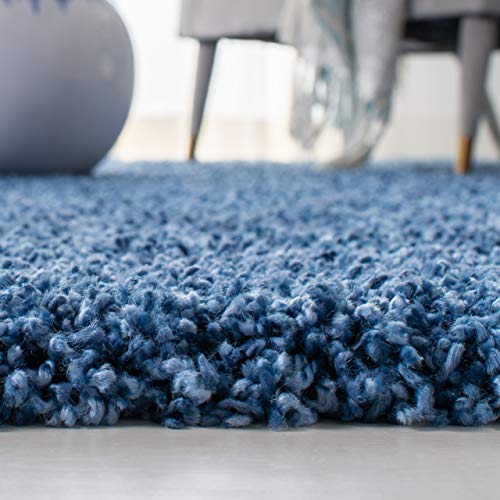 SAFAVIEH Evolution Shag Collection 4' x 6' Blue EVO520M Solid Non-Shedding Living Room Bedroom Dining Room Entryway Plush 1.8-inch Thick Area Rug