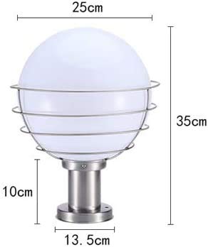 Bwldma Outdoor Waterproof Ball E27 Post Lamp Modern Simple Round Spherical Column Headlights Stainless Steel Home Garden Bulb Landscape Pillar Light (Size : 20 30cm) (Size : 25cm)