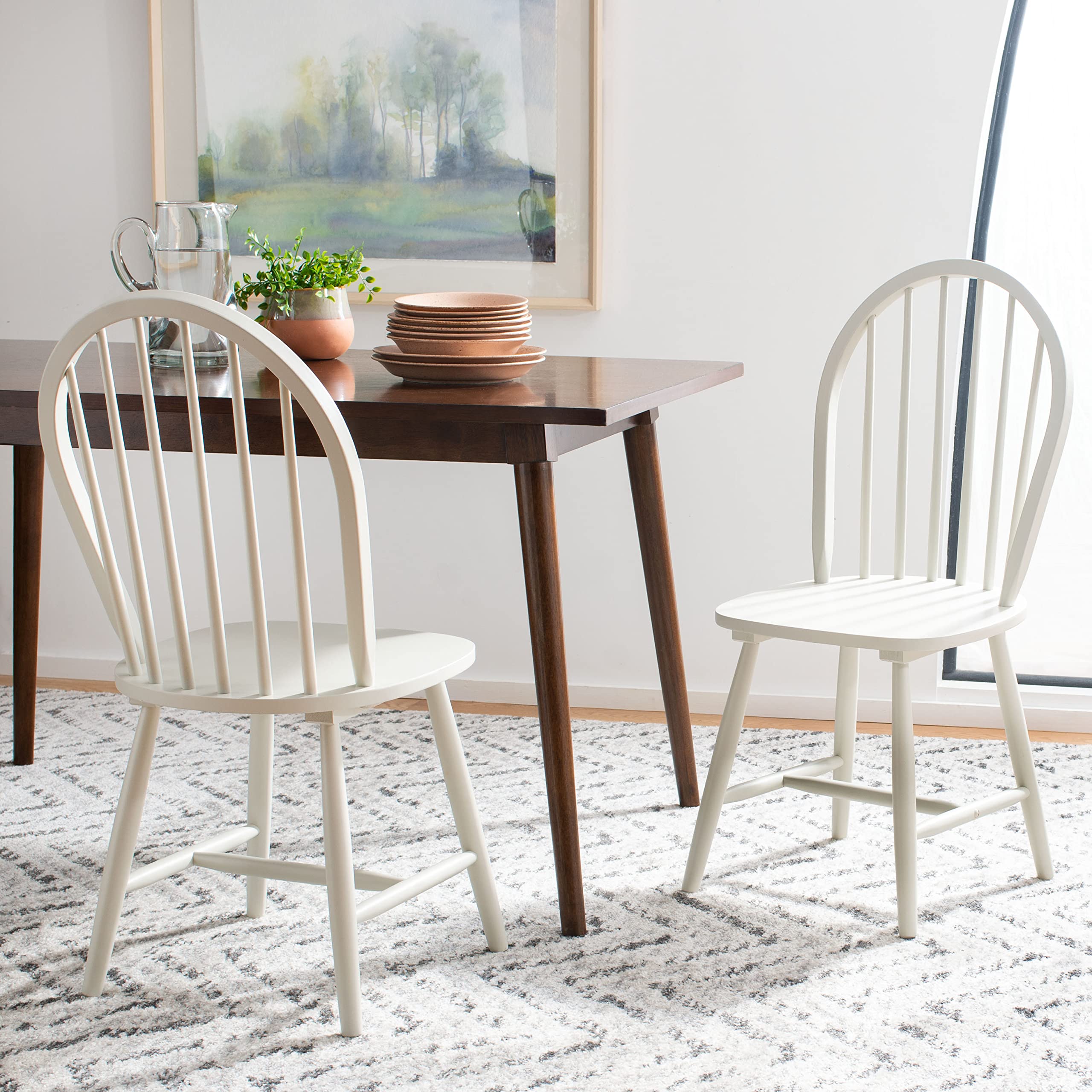 Safavieh Home Camden Farmhouse Off-White Spindle Back Dining Chair, Set of 2