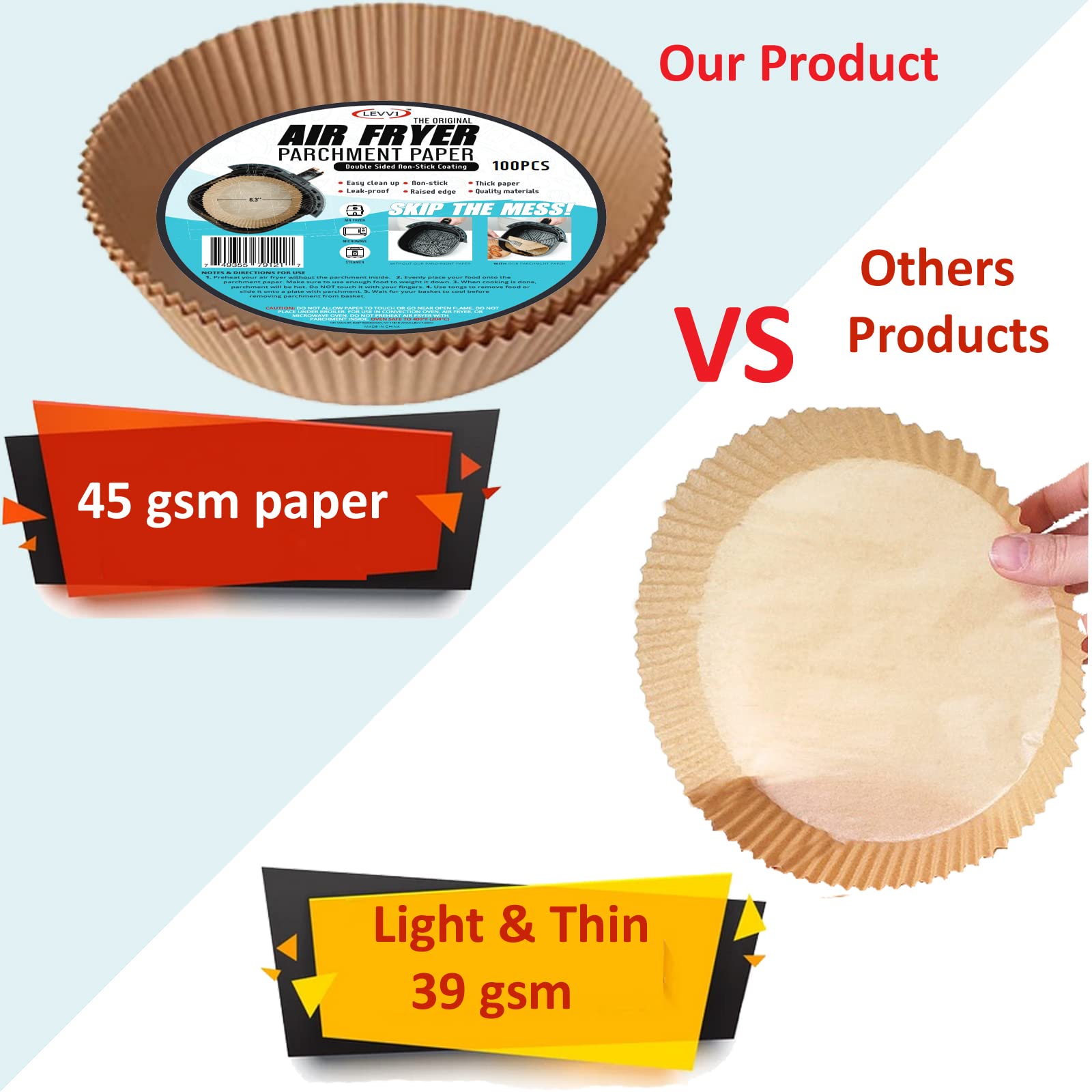 Air Fryer Disposable Paper Liner, 200PCS Non-stick Paper for Air Fryer Oil-proof, Water-proof, Natural Food Grade Parchment Paper for Baking Roasting Microwave (Size β 6.3in)