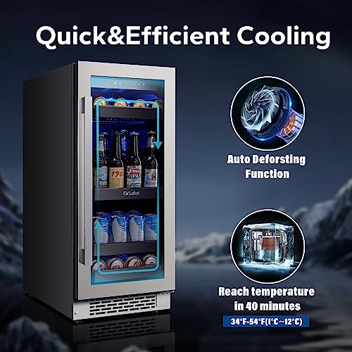 Ca'Lefort 15'' Beverage Refrigerator - 100 Cans Soda Beer Capacity Single Zone with Modern Touch Intelligent Digital 34°-54°F, Low Noise, Built in or Freestanding Wine Cooler for Home and Kitchen