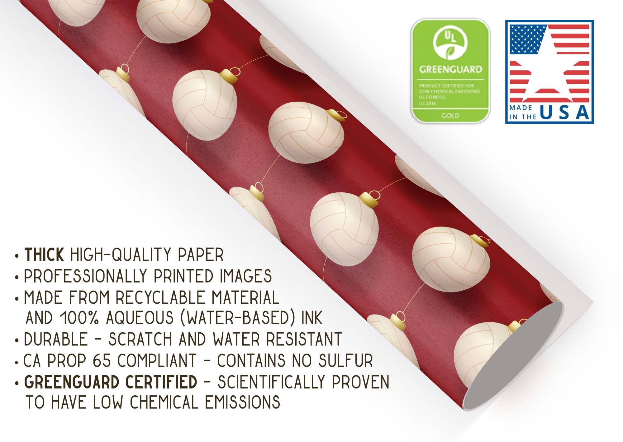 Cute Volleyball Gift Wrap Thick Wrapping Paper V-ball Christmas Ornament Holiday Party Decoration (6 foot x 30 inch roll)