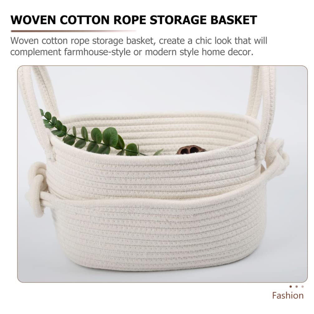 Artibetter Cotton Woven Basket Woven Cotton Rope Storage Basket Decorative Hamper Handled Nursery Shelf Baskets Desktop Makeup Cosmetics Organizers for Trinket Jewelry Toys Woven Gift Basket