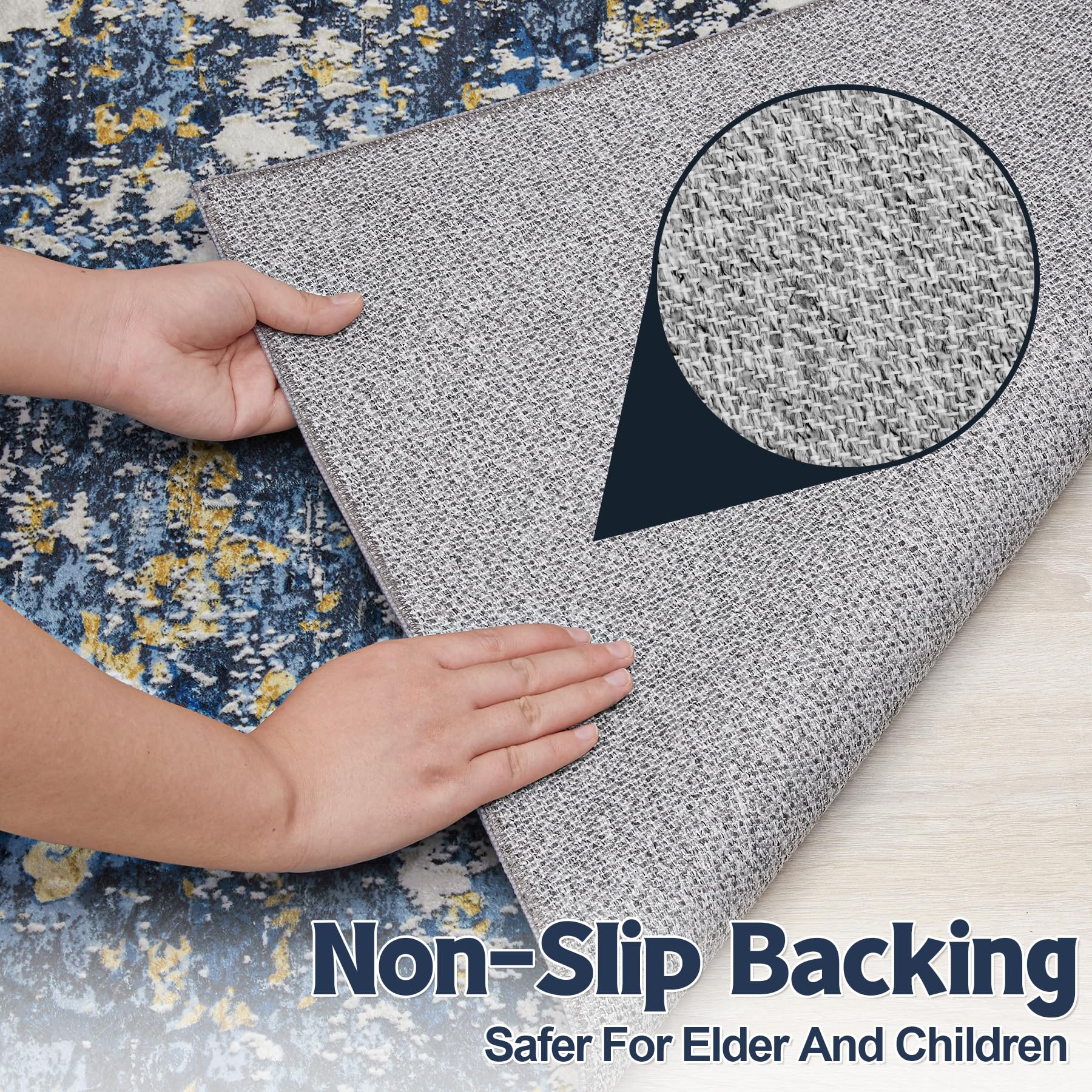 8x10 Area Rug for Living Room Bedroom: Large Washable Rug with Anti-Slip Backing Non-Shedding Stain-Resistant Soft Abstract Carpet for Dining Room Nursery Home Office (Blue/Multi)