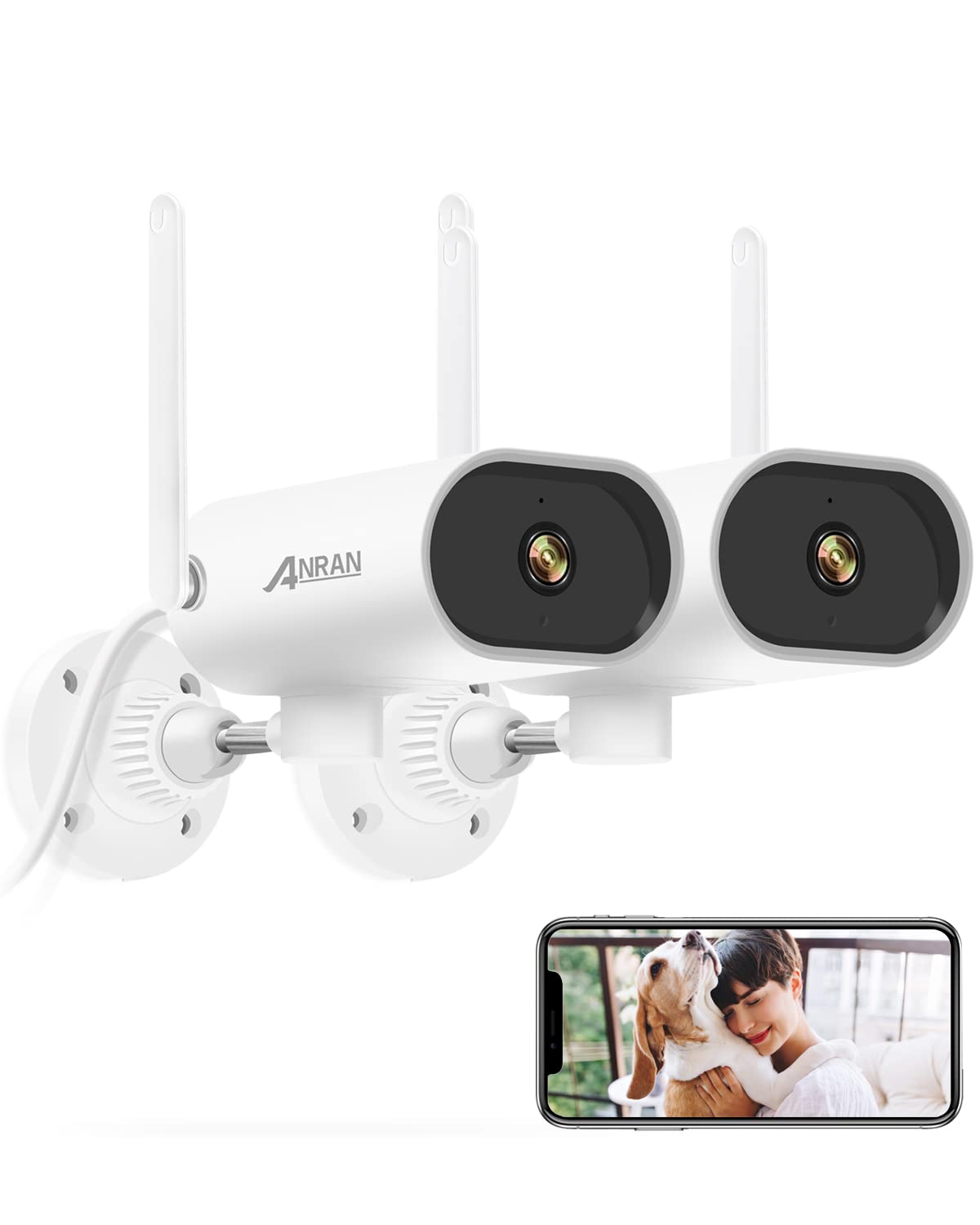 ANRAN Security Camera Outdoor, 1080P Pan Rotation 180° WiFi Outdoor Security Cameras for Home, IP65, Night Vision, Plug-in Power, SD and Cloud Storage, 2.4G WiFi only, B4 2-Pack…