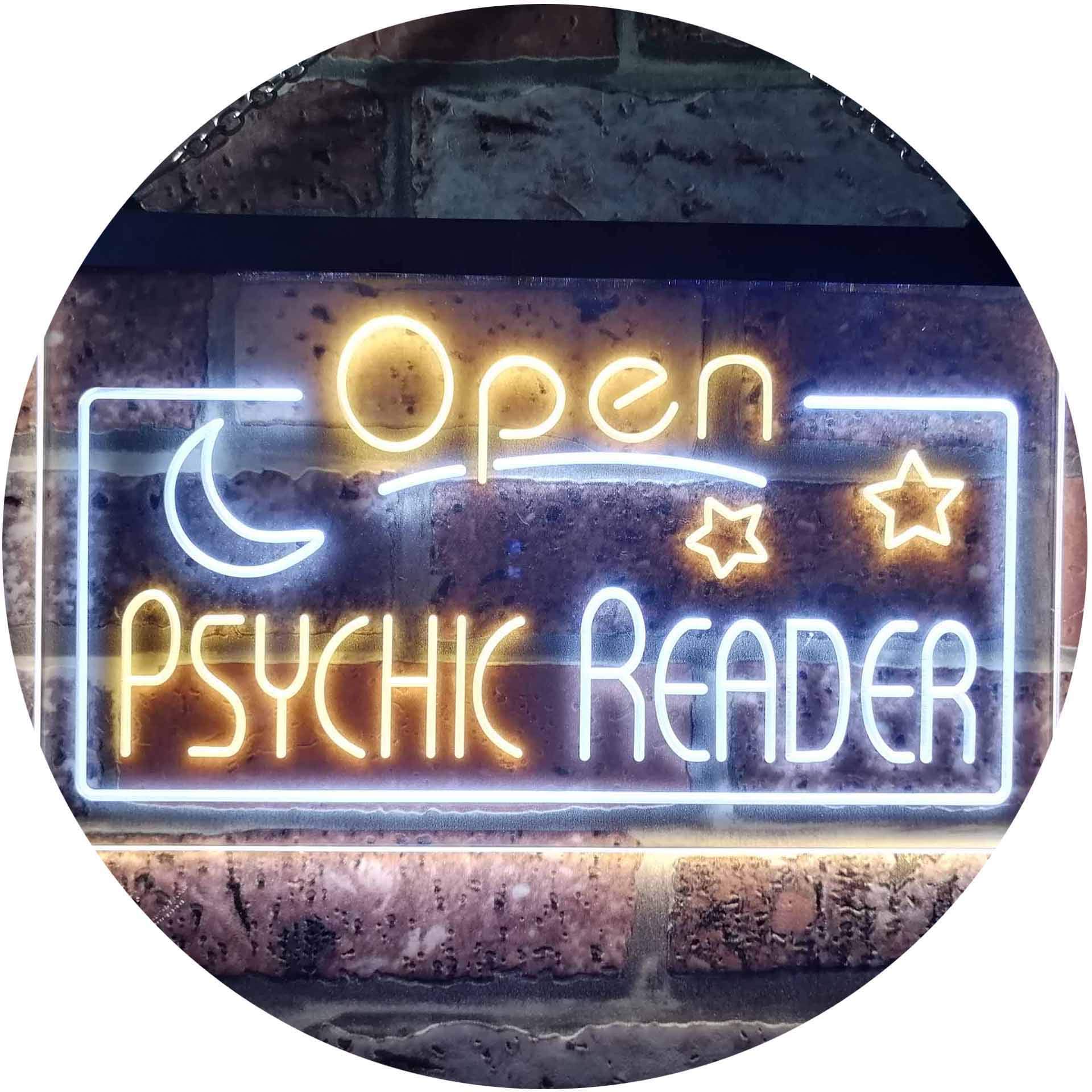 ADVPRO Psychic Reader Open Moon Star Room Décor Dual Color LED Neon Sign White & Yellow 24" x 16" st6s64-i3204-wy