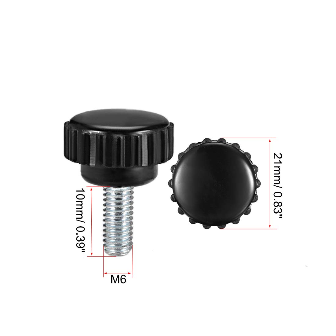uxcell 8pcs Knurled Clamping Knobs M6 x 10mm Metric Zinc Plated Carbon Steel Male Thread Thumb Screw on Type 21mm Plastic Round Head Threaded Hand Bolt Stud Knobs Black