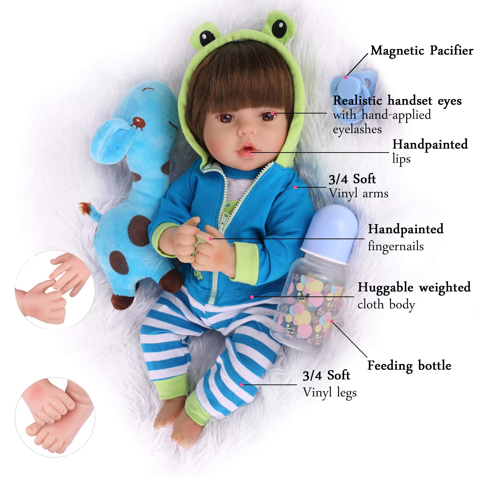 CHAREX Realistic Reborn Baby Dolls Lifelike Weighted Reborn Boy 18 inch Toddler Soft Body Toy Giraffe Gift Set