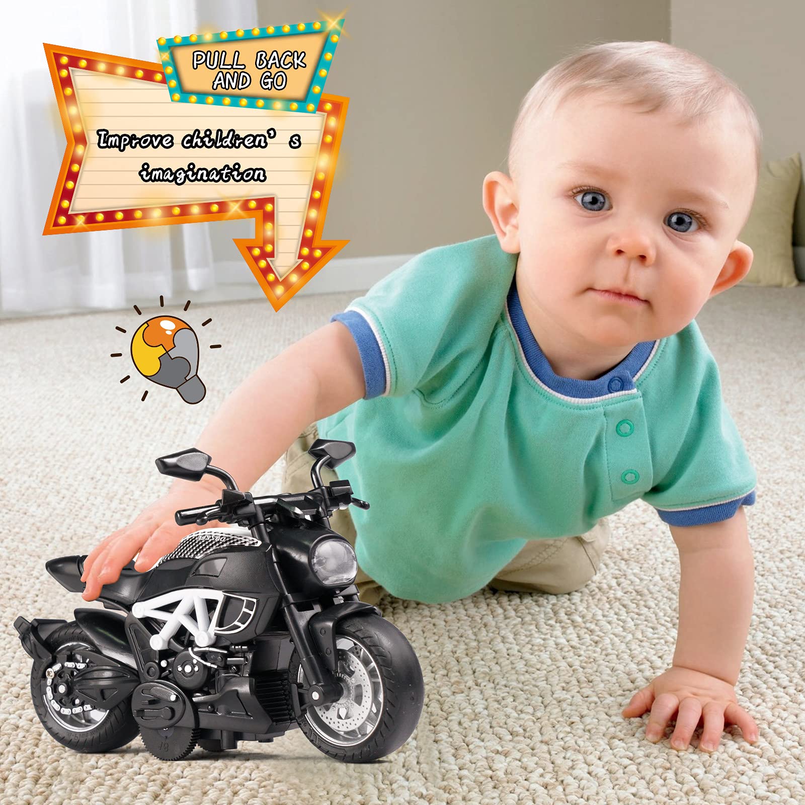YA LE MING Motorcycle Toy for Boys - Pull Back Motorcycle Toys with Light and Music Toys Motorcycle Model,The Best Gift for Children,Toy Motorcycle for Kids 3-9 (White)