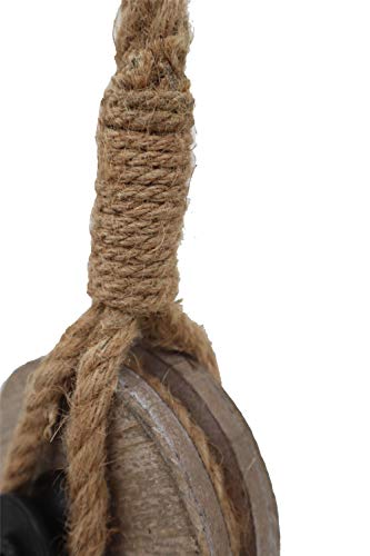 Parisloft Industrial Decorative Iron Faux Pulley Tackle with Jute Rope and Hook 23 x 4 x 4.5 Inches (Black)