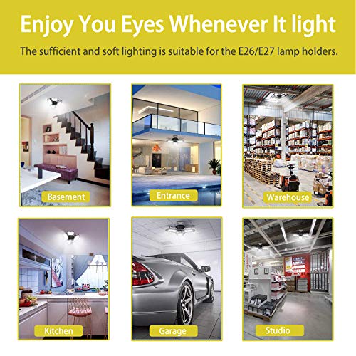 60W 5000K LED Garage Lights LED Garage Light Bulb, Garage Light with Adjustable Wings, LED Shop Light for Workshop, Warehouse, Working Light (1Pack)