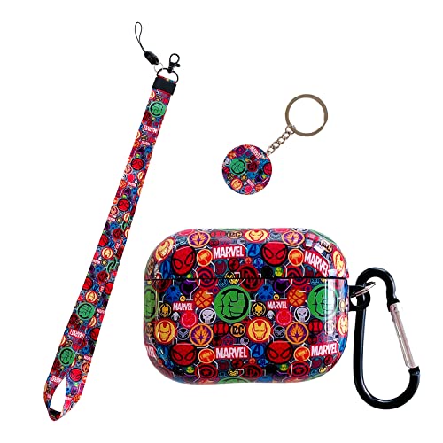 Auto Element Anime Super Hero Character Soft TPU Airpods Pro Case，with Cartoon Anime Lanyard Keychain，Suitable Fashion Man Women Girl Airpods Pro Case