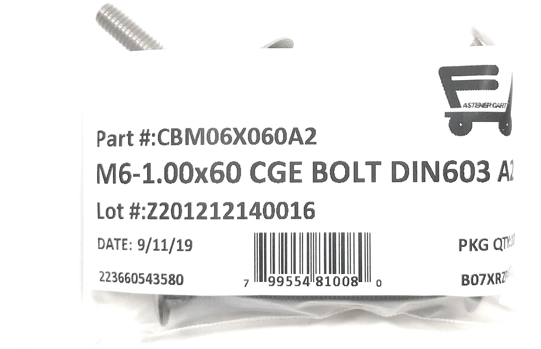 M6-1.00x60 Carriage Bolts Stainless Steel DIN603 A2 Stainless Steel (10 Pieces)