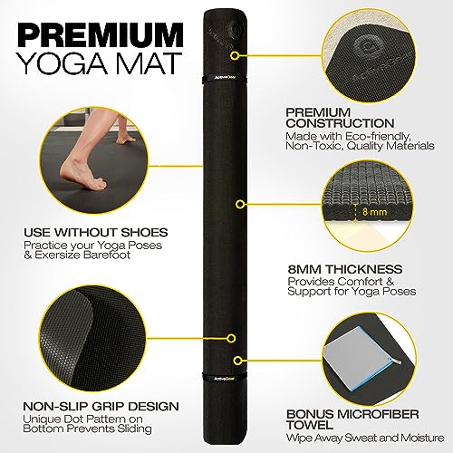 ActiveGear Extra Large Yoga Mat 10 x 6 ft - 8mm Extra Thick, Durable, Comfortable, Non-Slip & Odorless Premium Yoga and Pilates Mat for Home Gym - Black