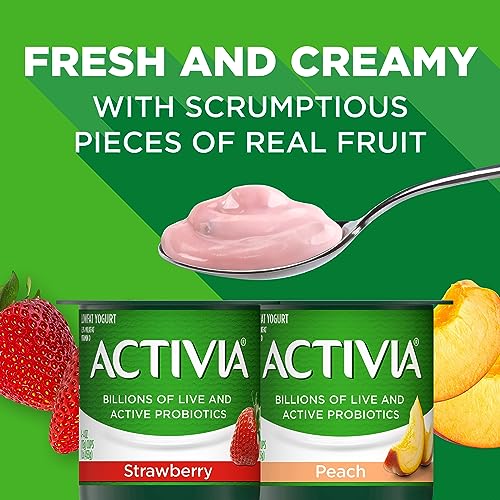ACTIVIA Probiotic Lowfat Yogurt, Variety Pack, Peach & Strawberry, Non-GMO Project Verified, 4 Oz, Pack of 12