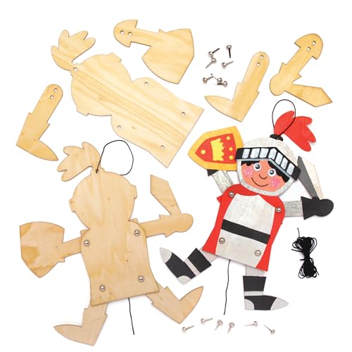 Baker Ross AT699 Knight Wooden Puppet Kits - Pack of 4, for Kids Arts and Crafts Projects