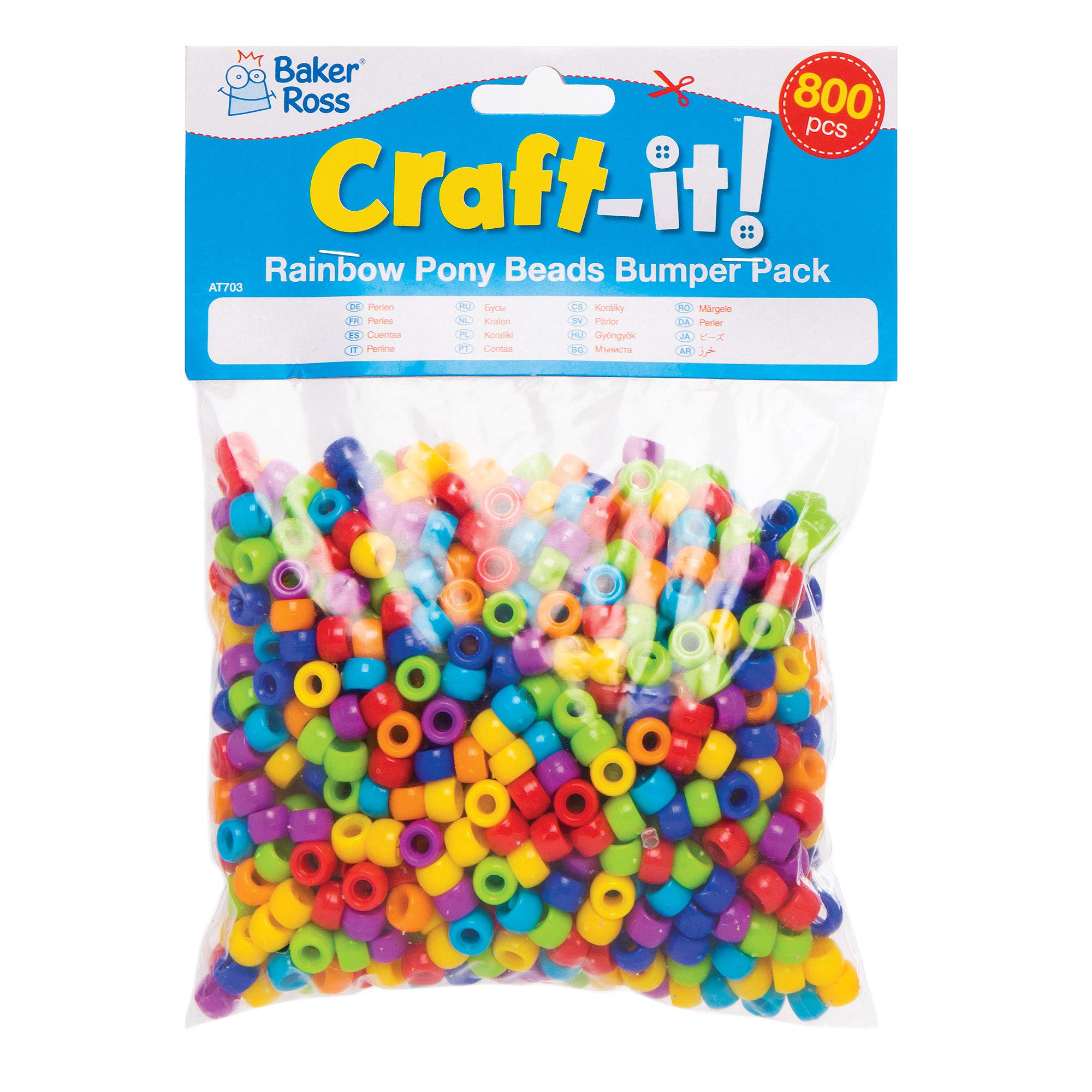 Baker Ross AT703 Pony Bead - Pack of 800, Arts and Crafts and Jewellery Making