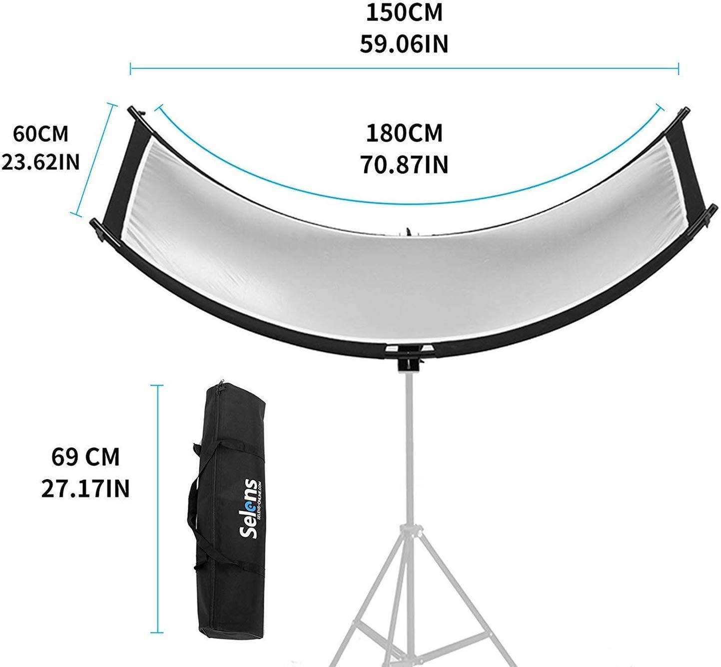 RangerRider Curved Reflector Clamshell Light Reflector/Diffuser, 24x70 inches Photography Lighting Reflector for Photo Video Studio Shooting with Black/Silver/White/Gold Reflectors,Carry Bag