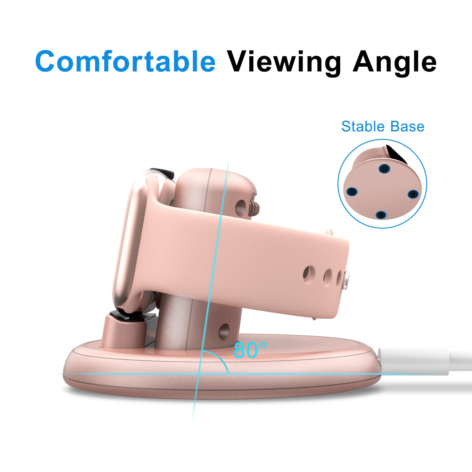 Charging Stand for Apple Watch, GUYARO Magnetic Wireless Charging Station Compatible with Apple Watch Series 8/Ultra/SE/7/6/5/4/3/2/1 Portable iWatch Charger Stand with Charging Cable- Rose Gold