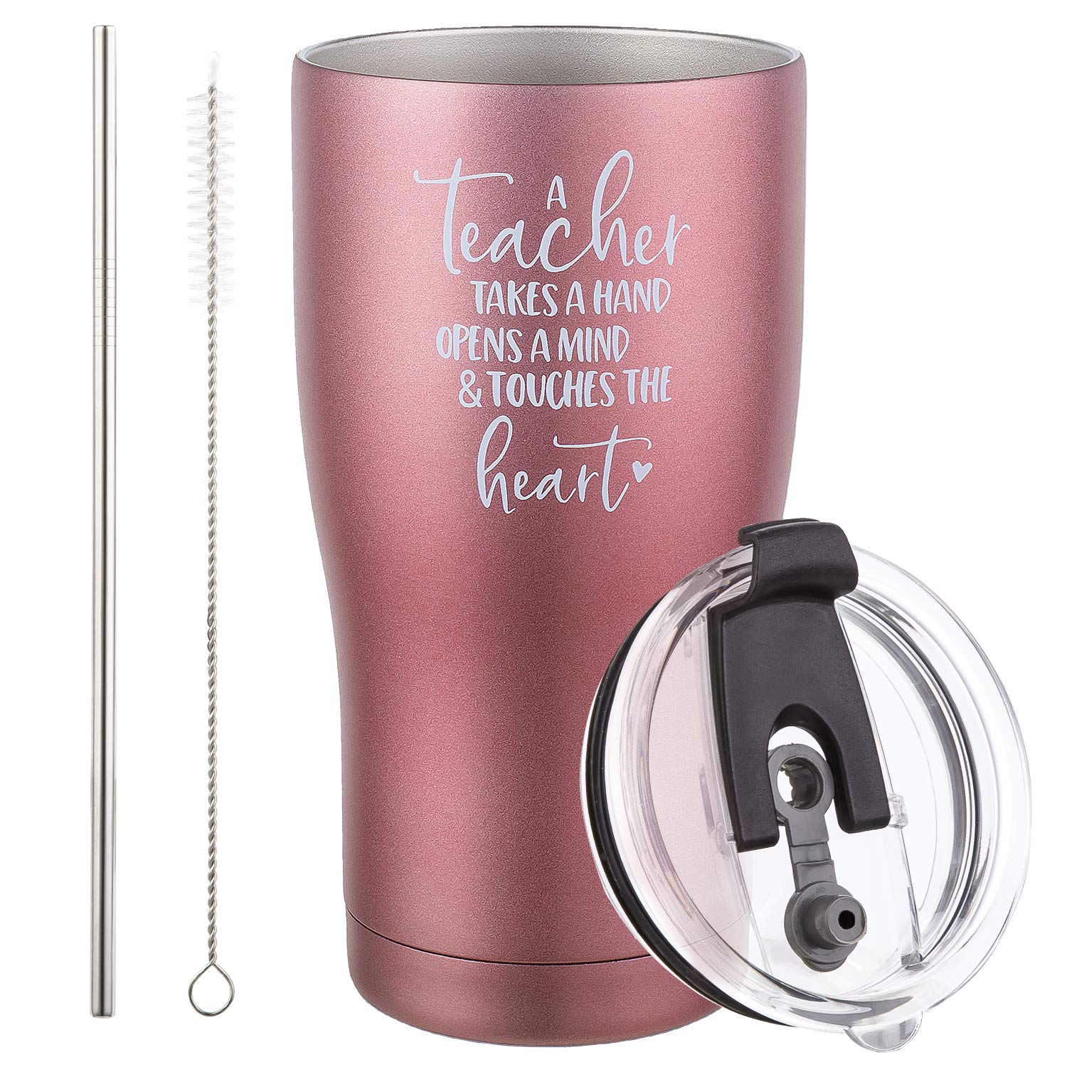 AAtlonia Teacher Gifts, Teacher Tumbler-A Teacher Takes a Hand, Opens a Mind & Touches The Heart- Teacher Mug Appreciation Gifts, Teacher Retirement Gifts for Women, Teacher Cup (Rose Gold, 20OZ)