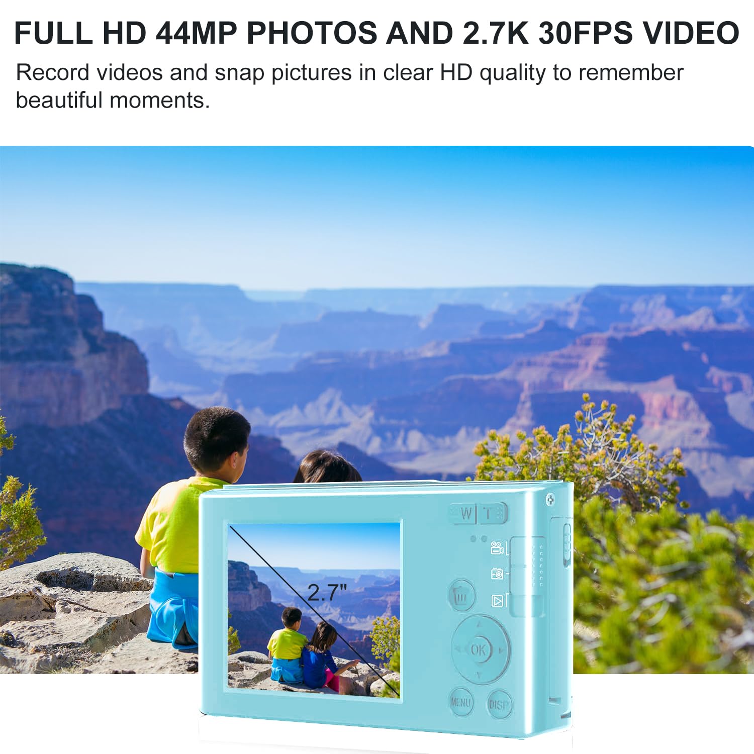 Acuvar 44MP Compact Point and Shoot Digital Camera, 16X Digital Zoom, 2.4 Inch Screen & 32GB SD Card, Vlogging Camera for Kids Teens Students Boys Girls Seniors (Blue)