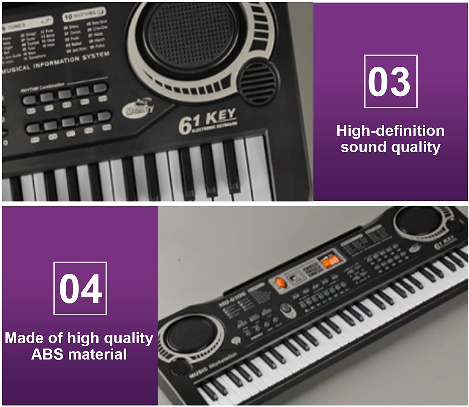 61 Key Digital Music Piano Keyboard for Kids,Portable Electronic Musical Instrument,Multi-function Keyboard with Microphone Gifts for Boys and Girls