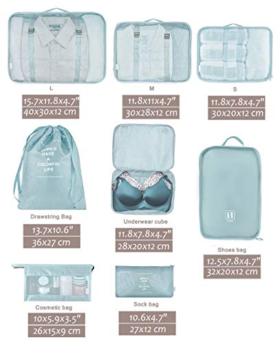 Belsmi 8 Set Packing Cubes with Shoe Bag - Compression Travel Luggage Organizer (Beige)