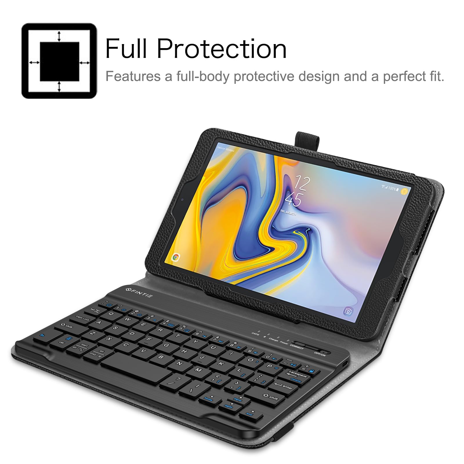 Fintie Folio Keyboard Case for Samsung Galaxy Tab A 8.0 2018 Model SM-T387, Premium PU Leather Stand Cover with Removable Wireless Bluetooth Keyboard, Black