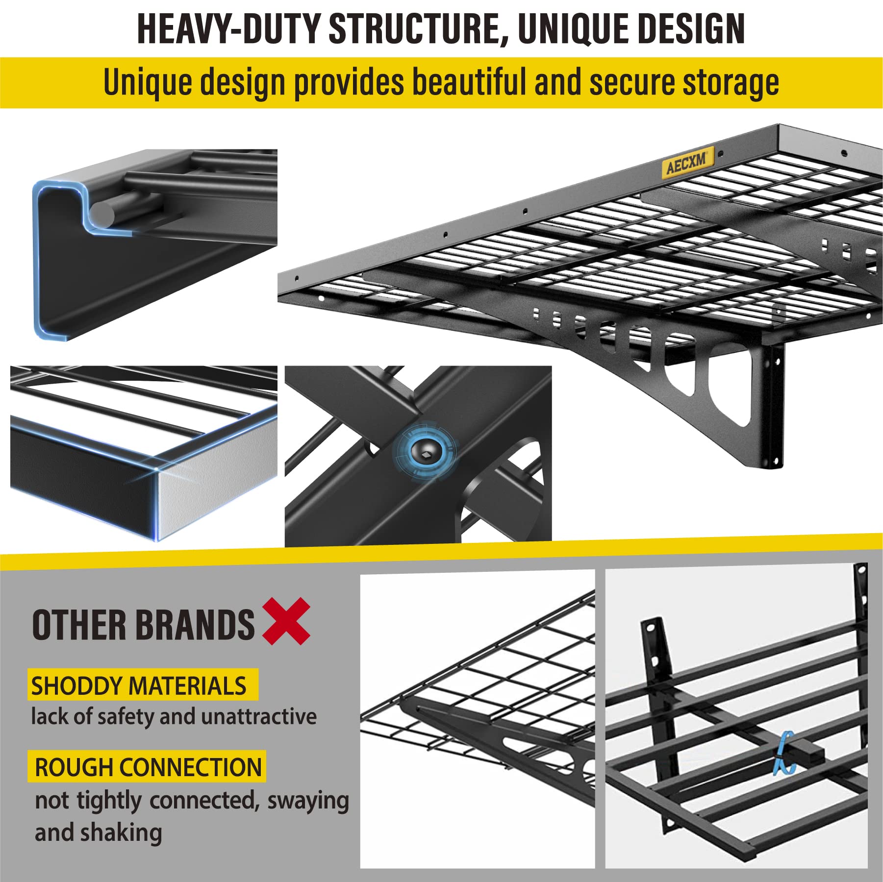 Aecxm 2Pack 2x6ft Garage Storage Rack Garage Wall Shelving Garage StorageWall Garage Shelves Wall Mounted Floating Shelves (Black)