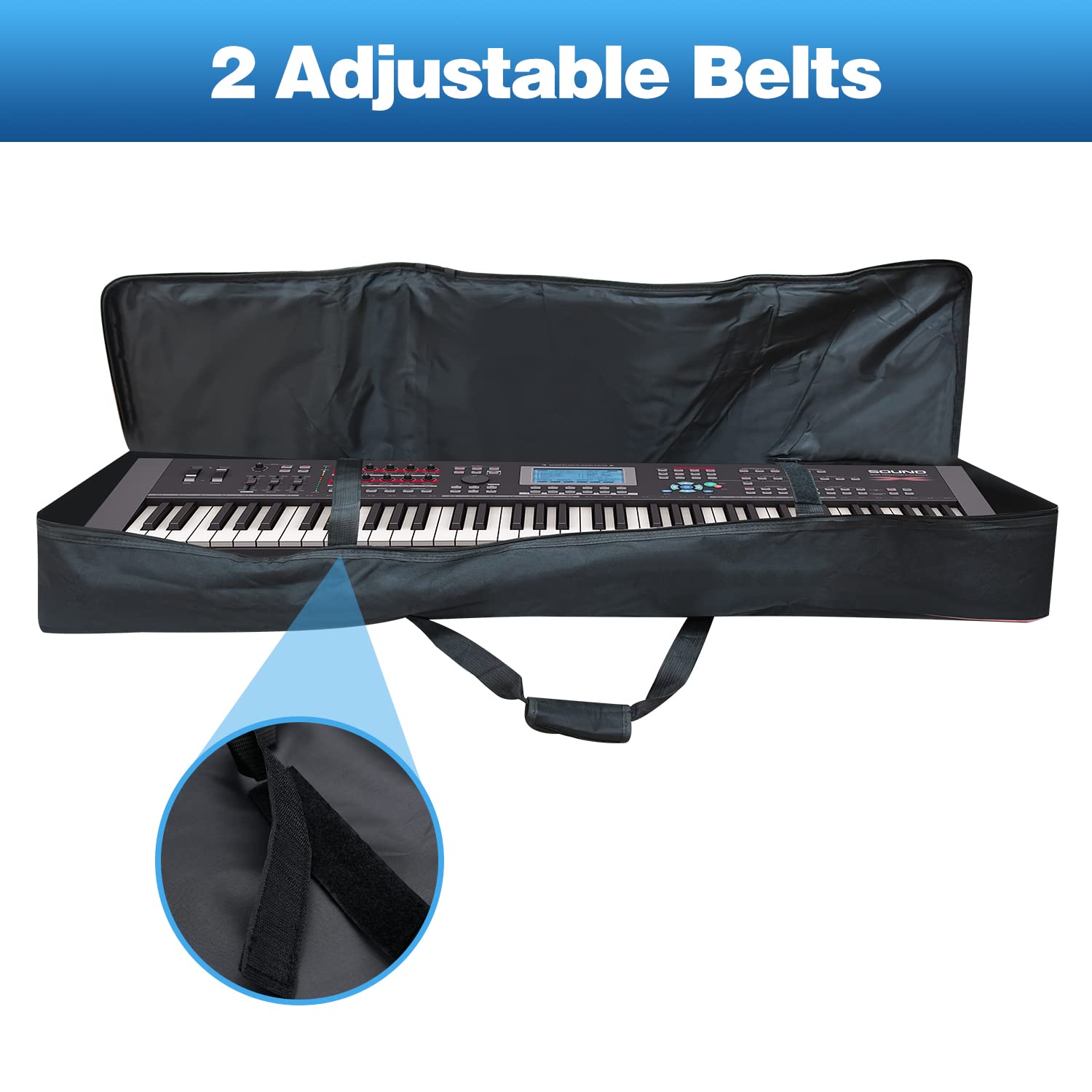 61 Key/88 Key Keyboard Case, Keyboard Gig Bag with Handles and Adjustable Shoulder Straps, Keyboard Gig Bag with 2 Pocket for Mobile Phone Sustain Pedals, Cables (88 Keys, 53.5"×13“×6.7”)