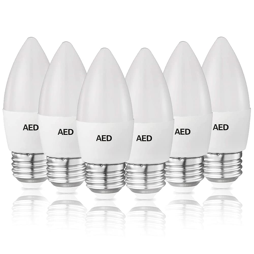 AED LED Candelabra Light Bulbs, E26 Medium Screw Base, 40-50W Equivalent, 2700K Warm White, 400 Lumens, Non-dimmable, LED Decorative Candle Light Bulbs for Chandelier and Ceiling Fan, 6Packs