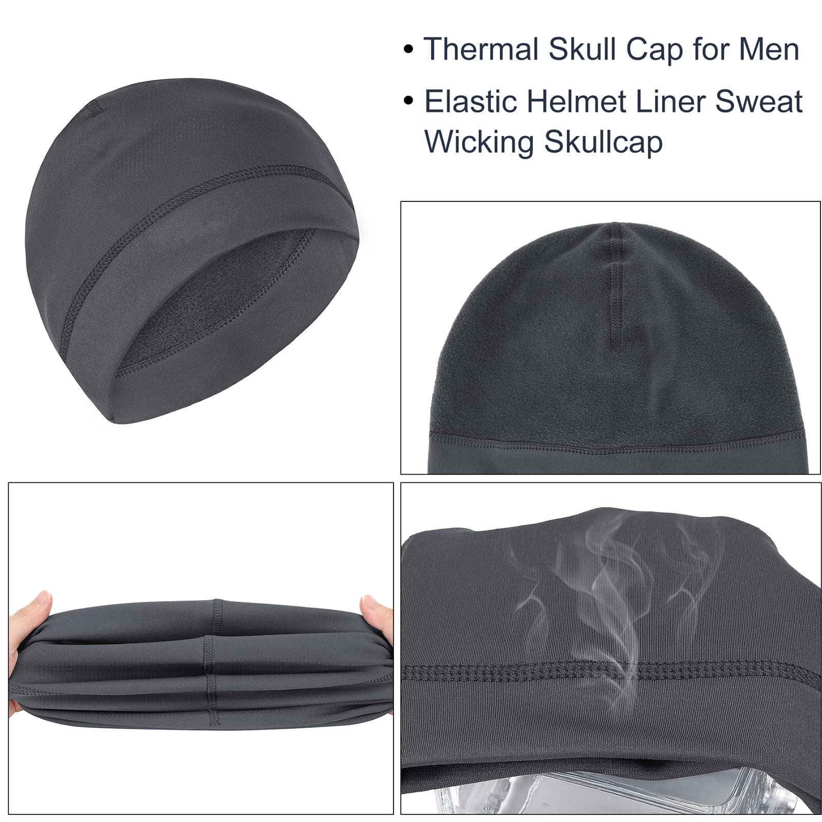 American Trend Thermal Skull Cap for Men Helmet Liner Sweat Wicking Skullcap Cycling Caps Men Grey One Size
