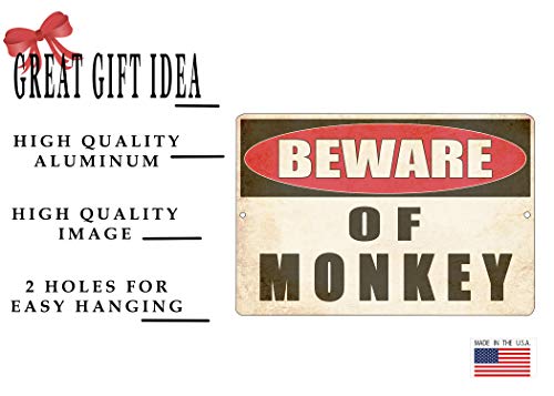 Rogue River Tactical Funny Sarcastic Metal Tin Sign Wall Decor Man Cave Bar Yard Wall Warning Beware of Monkey