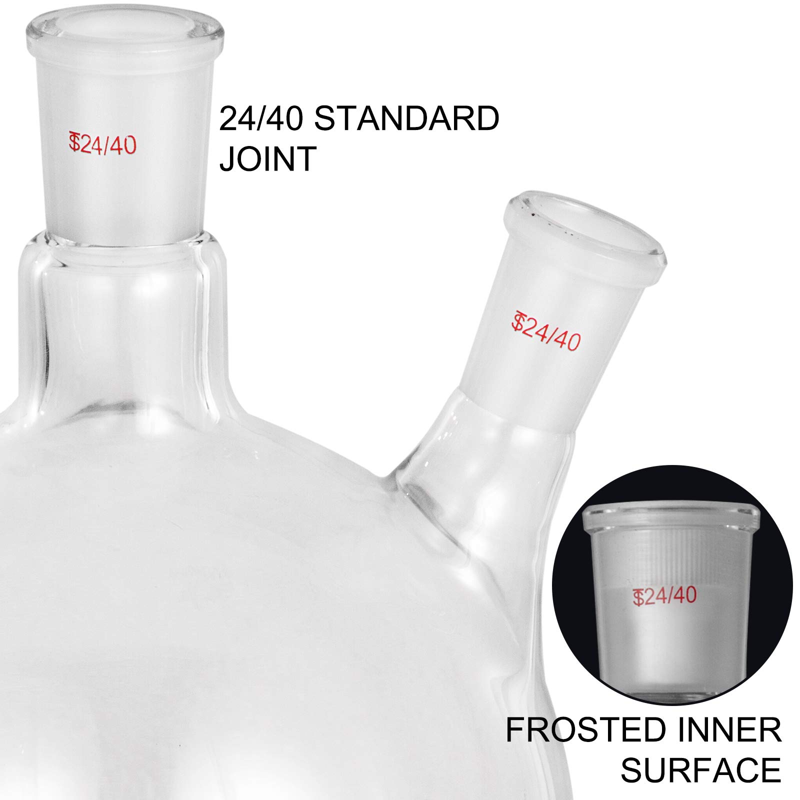 VEVOR Round Bottom Flask 2000 ml Receiving Flask Borosilicate Glass Reaction Flask 2 Neck Boiling Flask with 24/40 Standard Taper Ground Joint, Flask Round Bottom for Vacuum Distillation Apparatus