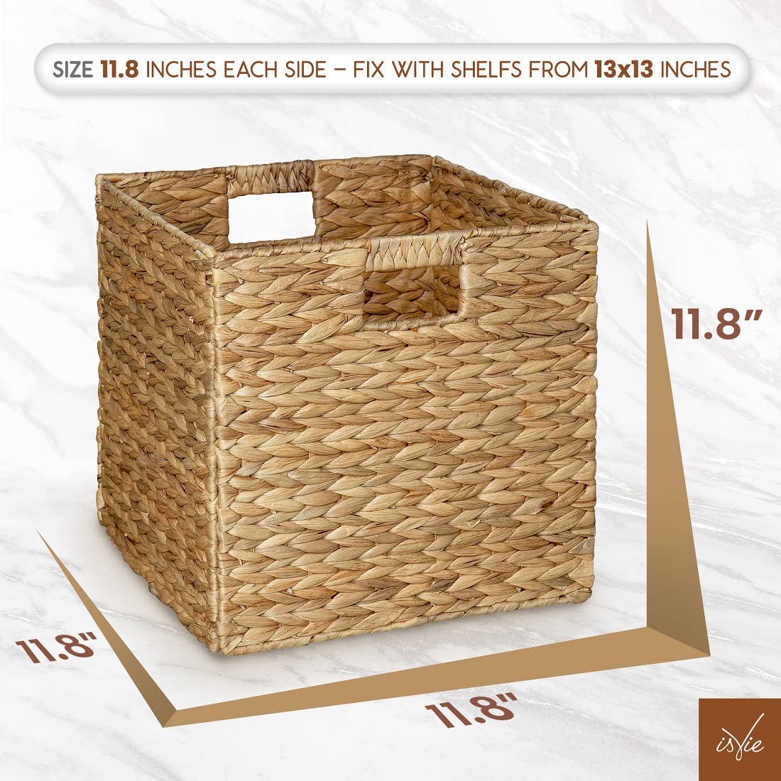 IsVie Woven Hyacinth Storage Baskets 4 Pack, Rectangle Storage Container Organizer Baskets with Built-in Handles Home Organizing Laundry Organizer Cube Baskets (Natural, Set of 4)