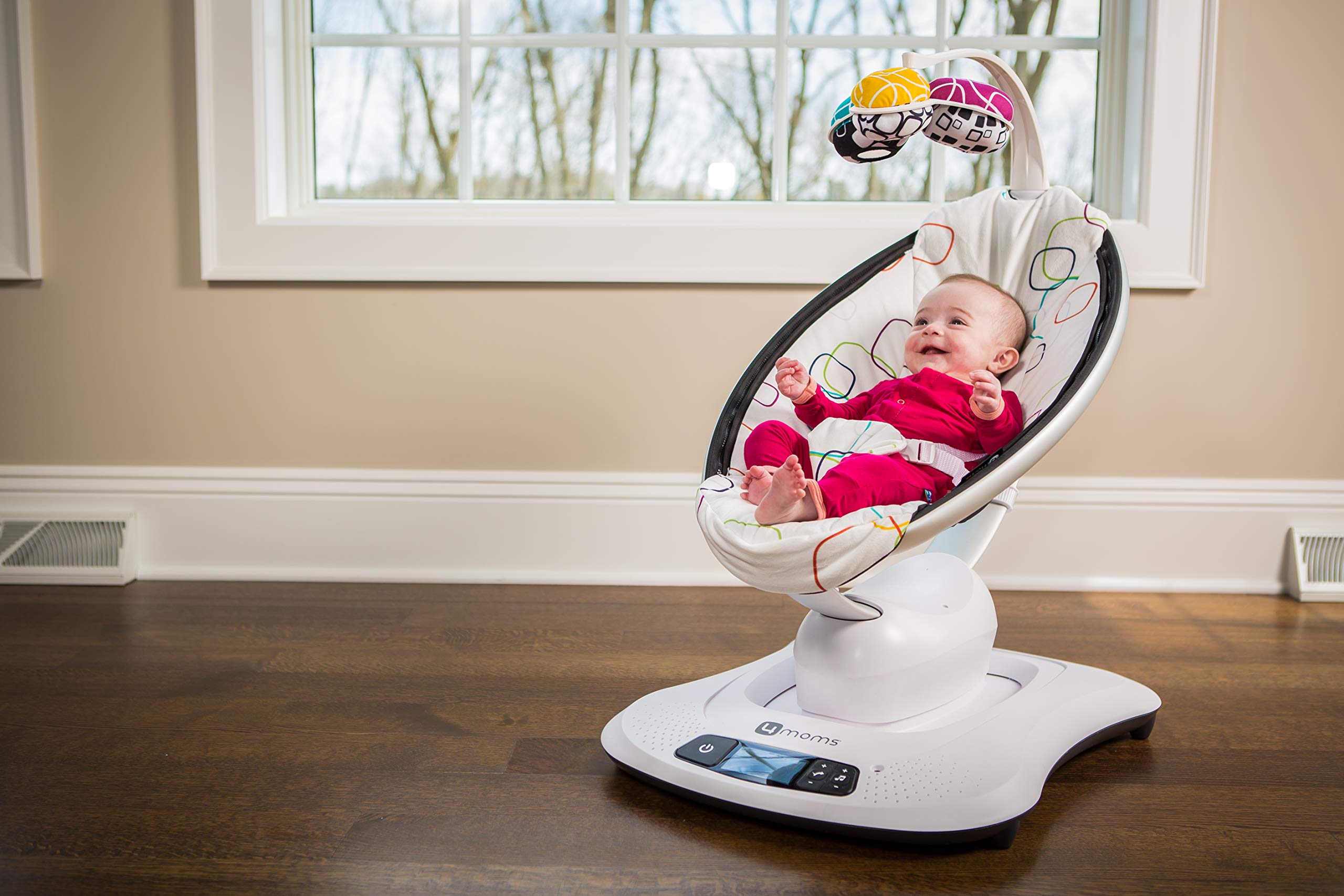 4moms mamaRoo 4 Multi-Motion Baby Swing + Safety Strap Fastener, Bluetooth Baby Swing with 5 Unique Motions, Plush Fabric, Multi