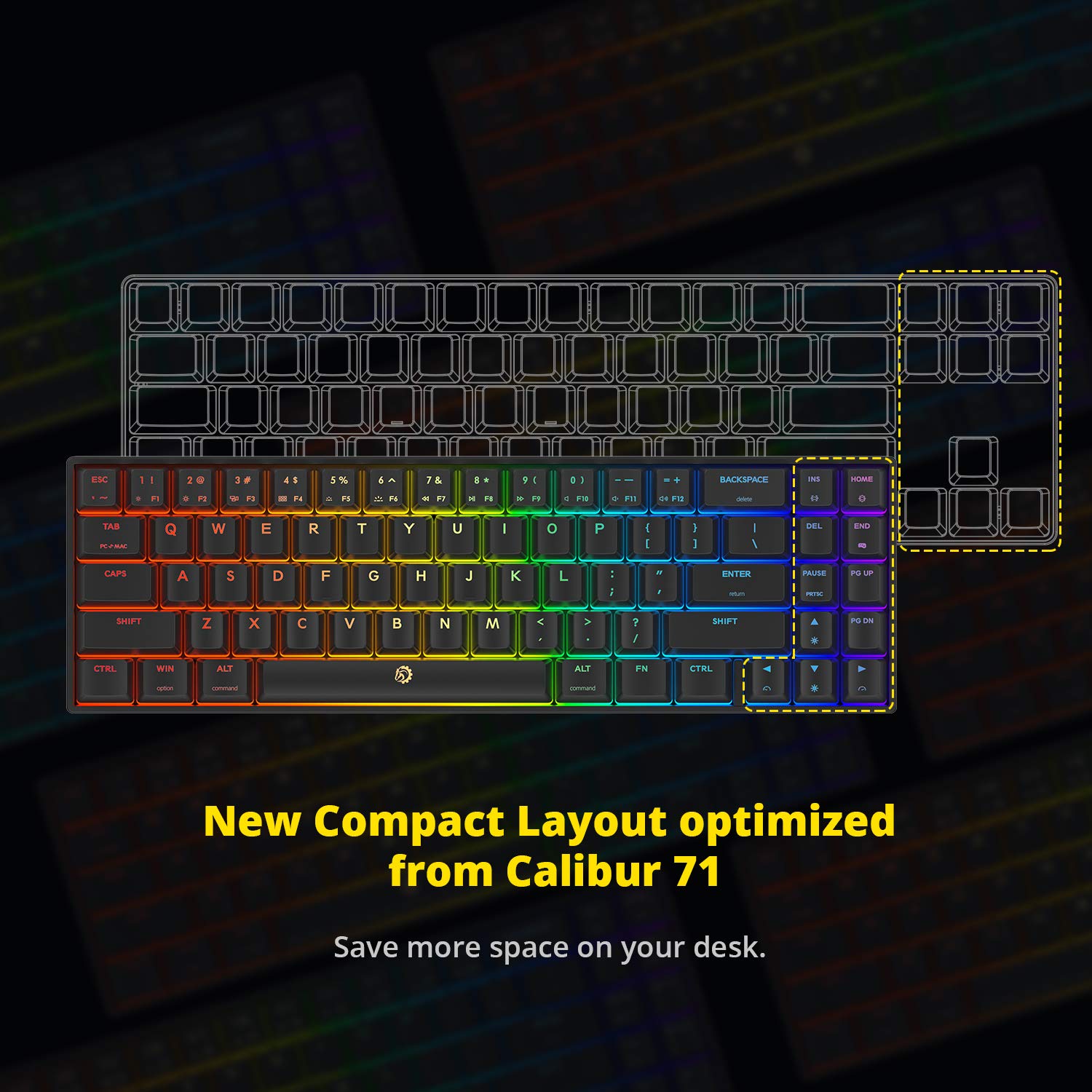 DREVO Calibur V2 TE RGB 60% Wired Mechanical Gaming Keyboard, 71-Key Small Compact, Work for PC/Mac, Detachable USB Type-C, Outemu Brown Switch, Black