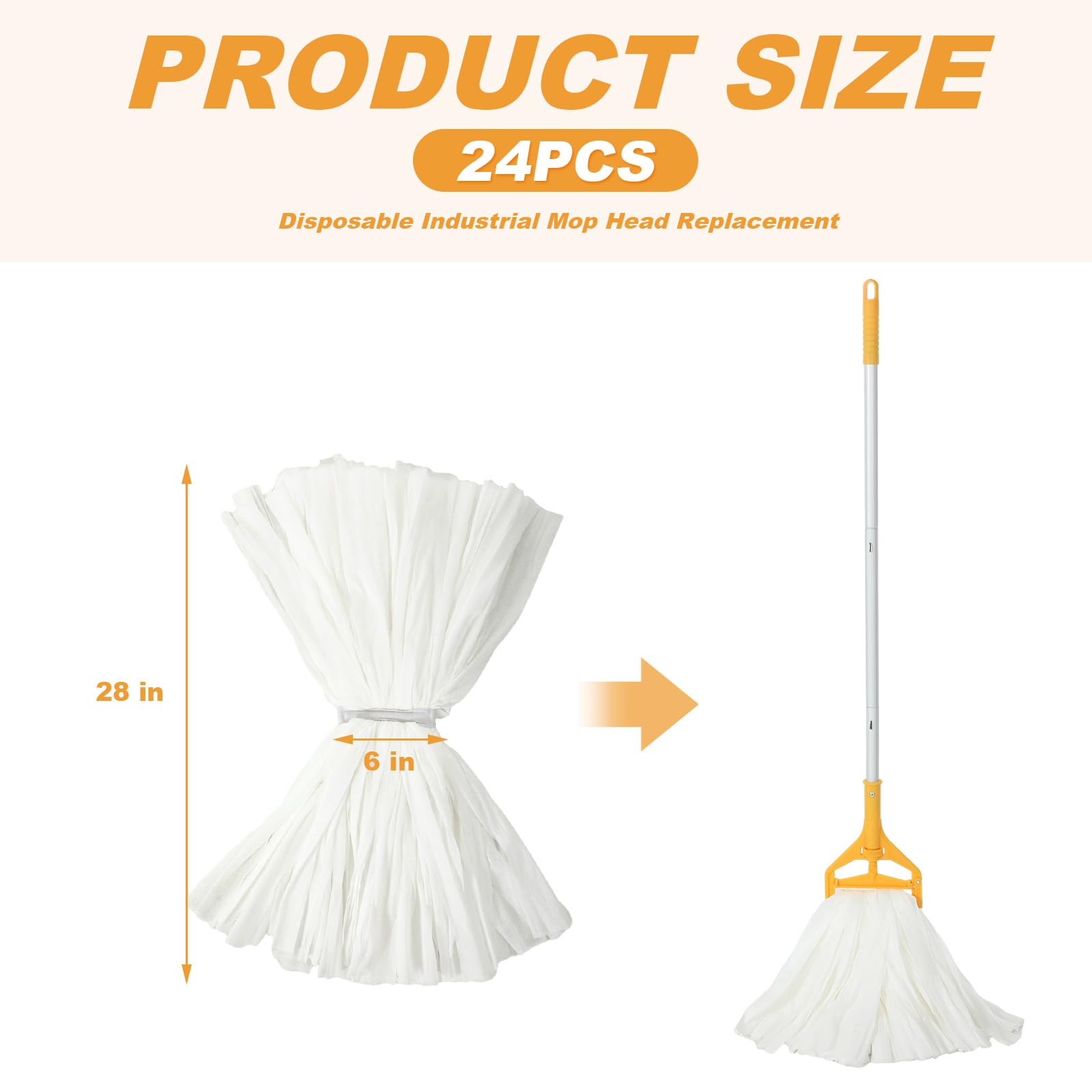 Tioncy 24 Pcs Disposable Industrial Mop Heads Replacements Non Woven Wet Mop Head Refill Cut End Wet Mop Refill Commercial Replacement Mop Heads for Floor Cleaning Supplies Mopping, White