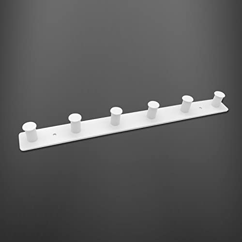 AJLTPA Coat Rack Wall Mounted, White Coat Hooks Adhesive & Screw in, Stainless Steel Door Hooks for Hanging Hat Towels Clothes, Hook Rail with 6 Round Hangers