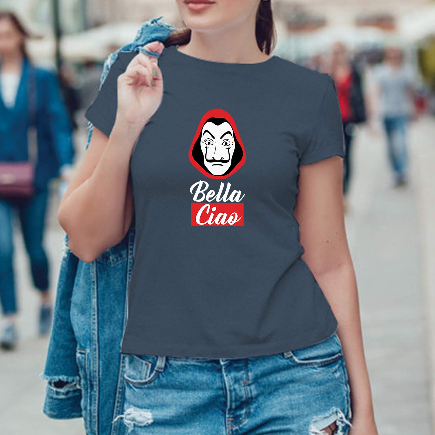 BannerBuzz, Bella Ciao Crew Neck T-Shirt Short Sleeve, Cotton Fabric, Unisex, Digitally Printed, Fabric Warranty for up to 25 Washes (XX-Large, Blue)