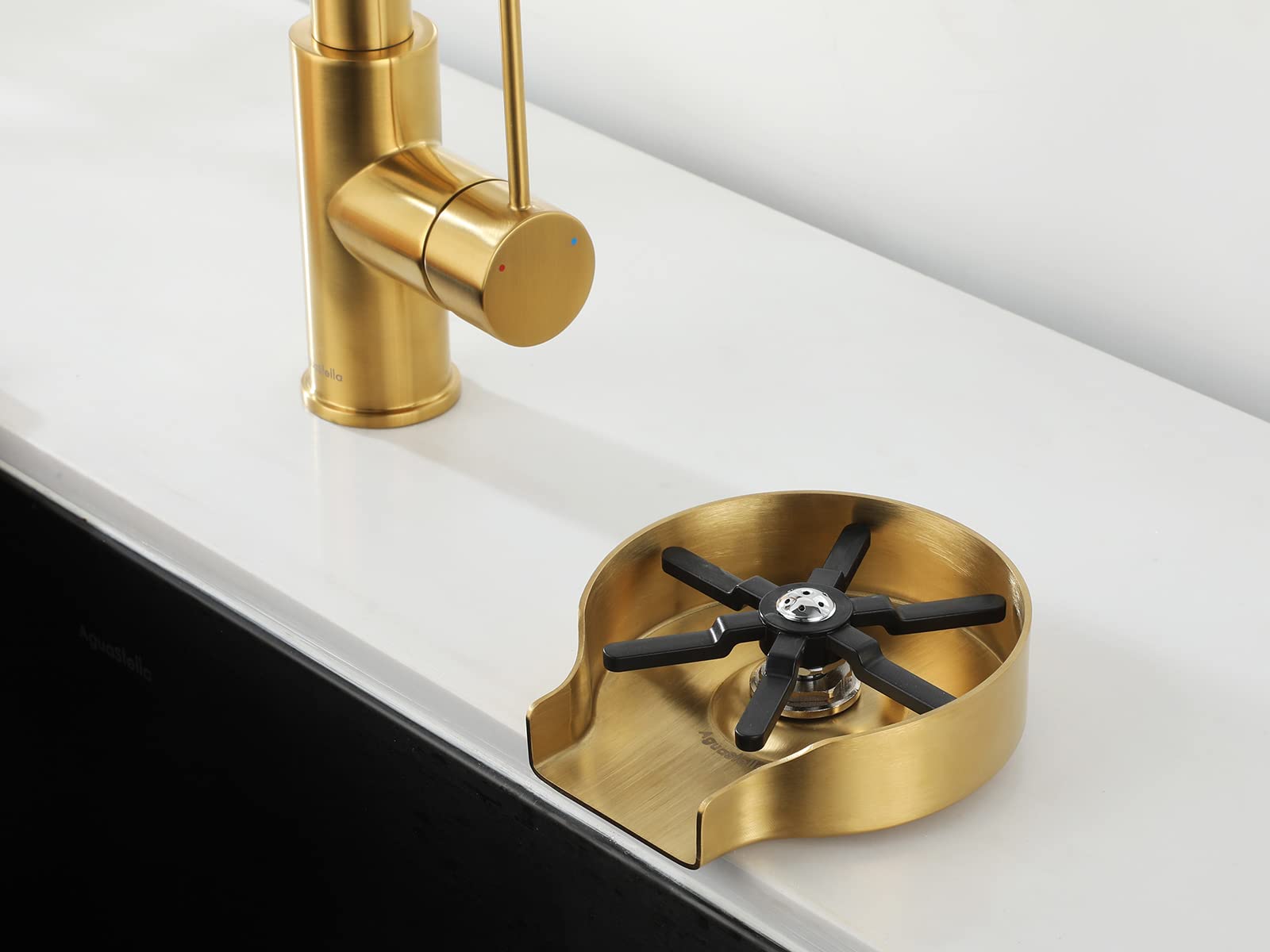 AguaStella ASR01GS Brushed Gold Metal Glass Rinser for Kitchen Sink with Cover, Kitchen Sink Cup Riner, Bar Glass Rinser, Kitchen Sink and Bar Sink Accessory